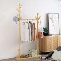 China Multifunctional Bamboo Coat Wooden Clothes Hanger Stand Double Pole for sale