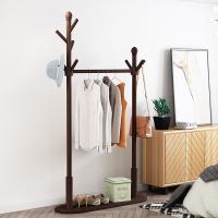 China Multifunctional Bamboo Coat Wooden Clothes Hanger Stand Double Pole for sale
