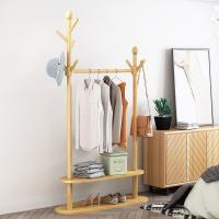 China Roydom Office Coat Bamboo Cloth Hanger Stand With Shelves for sale