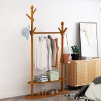 China Roydom Office Coat Bamboo Cloth Hanger Stand With Shelves for sale