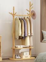 China 2 Tier Heavy Duty Modern Dress Hanger Stand Pine Wood Freestanding Clothes Rack for sale