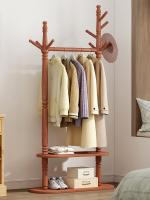 China 2 Tier Heavy Duty Modern Dress Hanger Stand Pine Wood Freestanding Clothes Rack for sale