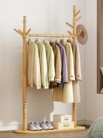 China ODM Floor Cloth Coat Rack Stand Hanger Bedroom In Polished Wood 98cm Width for sale