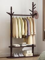 China OEM Indoor Double Layer Simple Coat Rack Hanger Stand Floor Standing Solid Wood for sale