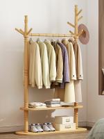 China OEM Indoor Double Layer Simple Coat Rack Hanger Stand Floor Standing Solid Wood for sale