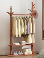 China OEM Indoor Double Layer Simple Coat Rack Hanger Stand Floor Standing Solid Wood for sale