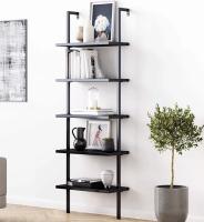 China Living Room Black 5 Tier Metal And Wood Book Shelves MDF Board for sale