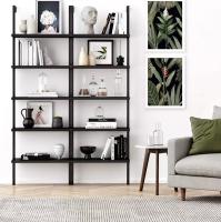 China Living Room Black 5 Tier Metal And Wood Book Shelves MDF Board for sale