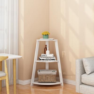 China Solid 3 Tier Book Display Wooden Corner Stand For Living Room for sale