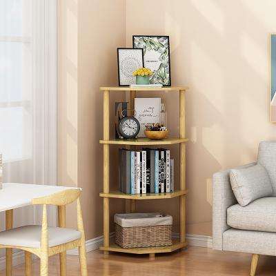China Multipurpose 4 Tier Modern Wooden Corner Bookshelf Display Stand For Livingroom for sale