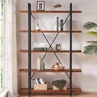China Customized Industrial 5 Tiers Metal And Wood Bookcase Solid Wood Book Shelves for sale