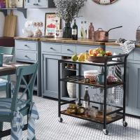 China Textured Wooden Rotating Modern Kitchen Cart Trolley ODM Industrial Style for sale