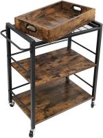 China Food Serving Oak Wood Catering Modern Kitchen Cart Trolley 3 Tier Rustic Brown for sale