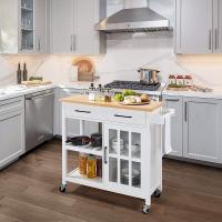 China MDF Top Kitchen Island Trolley Cart With Open Storage Shelves Cabinets for sale
