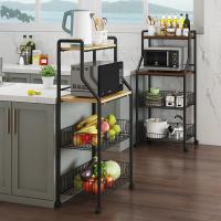 China BSCI Wooden 4 Tier Modern Kitchen Cart Storage Trolley Kitchen on Wheels for sale