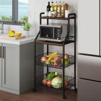 China BSCI Wooden 4 Tier Modern Kitchen Cart Storage Trolley Kitchen on Wheels for sale