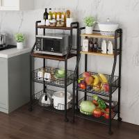 China BSCI Wooden 4 Tier Modern Kitchen Cart Storage Trolley Kitchen on Wheels for sale