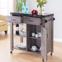 China OEM Wood Rolling Kitchen Island On Wheels 360° Rotating With Double Drawers for sale