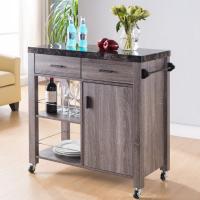 China OEM Wood Rolling Kitchen Island On Wheels 360° Rotating With Double Drawers for sale