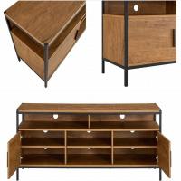 China Metal Frame TV Console Cabinet Brown Rustic Oak TV Stand With Two Doors for sale