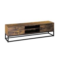 China Retro Oak Wood 65 Inch Media TV Console Cabinet Metal Frame for sale