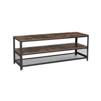 China 3Tier Steel MDF Dark Wood TV Stand Cabinet 82 Inch With Shelf Storage for sale