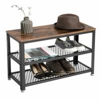 China Metal Frame Entryway Bamboo 2 Tier Wooden Shoe Rack Bench With Seat for sale