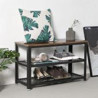 China Metal Frame Entryway Bamboo 2 Tier Wooden Shoe Rack Bench With Seat for sale