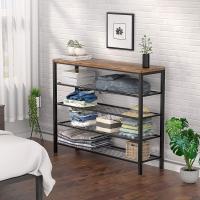 China Rustic Large 5 Tier Metal 18 Pair Shoe Rack Unit With Wood Board for sale