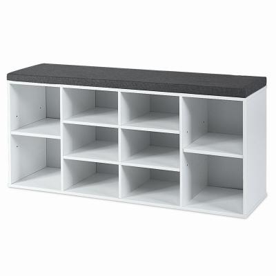 China 2 Tier Wooden Cubby Hallway Shoe Storage Bench With Cushion 10 Slot for sale