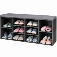 China 2 Tier Wooden Cubby Hallway Shoe Storage Bench With Cushion 10 Slot for sale