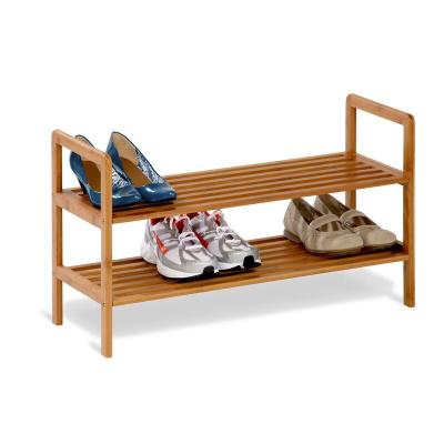China Entryway Stackable Bamboo Shoe Rack Furniture Unit 2 Tier In Natural Color for sale