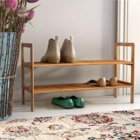 China Entryway Stackable Bamboo Shoe Rack Furniture Unit 2 Tier In Natural Color for sale