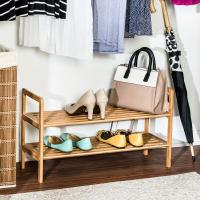 China Entryway Stackable Bamboo Shoe Rack Furniture Unit 2 Tier In Natural Color for sale
