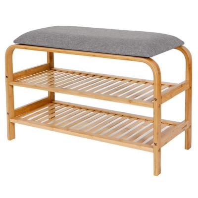 China Eco Friendly Bamboo Shoe Rack Furniture Entryway Shoe Storage Bench With Cushion for sale