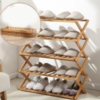 China Foldable Wooden Bamboo Panel Shoe Rack Furniture 3 Tier for sale