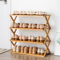 China Foldable Wooden Bamboo Panel Shoe Rack Furniture 3 Tier for sale