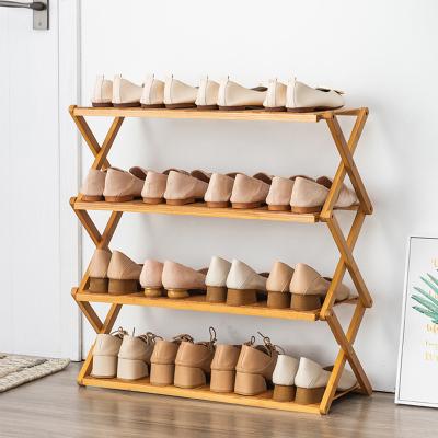 China Foldable Wooden Bamboo Panel Shoe Rack Furniture 3 Tier for sale