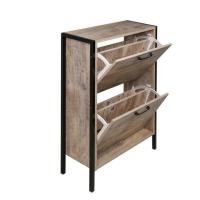 China Industrial Metal wood Narrow Shoe Cabinet Entryway Shoe Rack For Home 2 Tiers for sale