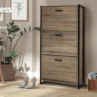 China MDF Wooden 3 Tiers Flip Down Shoe Rack Furniture Organizer Cabinet For Home for sale