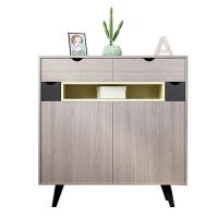 China Wooden Doorway Shoe Rack Cabinet Tall Shoe Cabinet Storage 4 Tiers 2 Drawers for sale