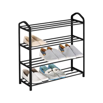 China Oem 4 Tier Small Shoe Rack Organizer Black Metal Iron Curved Handle for sale