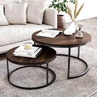 China OEM Living Room Wood And Metal Nesting Tables Nesting Round Side Tables for sale