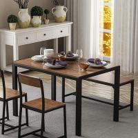China Customized Wood Metal Dining Table With Bench And Chairs For Restaurant for sale