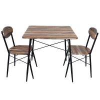 China Brown 2 Seater Metal Dinning Table And Chair Set MDF Wooden Top for sale