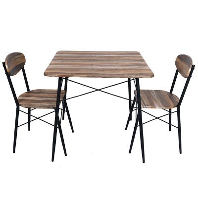 China Brown 2 Seater Metal Dinning Table And Chair Set MDF Wooden Top for sale