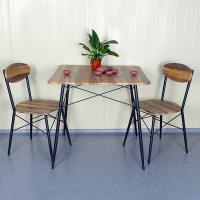 China Brown 2 Seater Metal Dinning Table And Chair Set MDF Wooden Top for sale