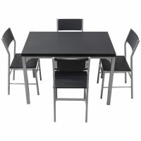 China Home Wooden Black Dining Table Set 4 Seater Chairs With Metal Frame for sale