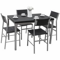 China Home Wooden Black Dining Table Set 4 Seater Chairs With Metal Frame for sale