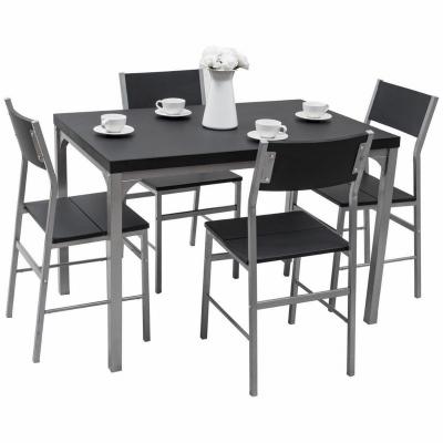 China Home Wooden Black Dining Table Set 4 Seater Chairs With Metal Frame for sale